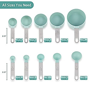 Measuring Cups and Spoons Set of 10 Pieces，Nesting Measure Cups with Stainless Steel Handle，for Dry and Liquid Ingredient （lake blue）