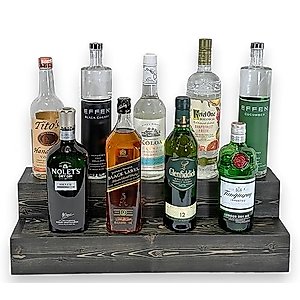 Tiered Bottle Shelf | 2 Tier Liquor Bottle Display | Bar Organization | Display Shelf | Wine Shelf | Bar Display | Kitchen Counter Shelf (30", Black)