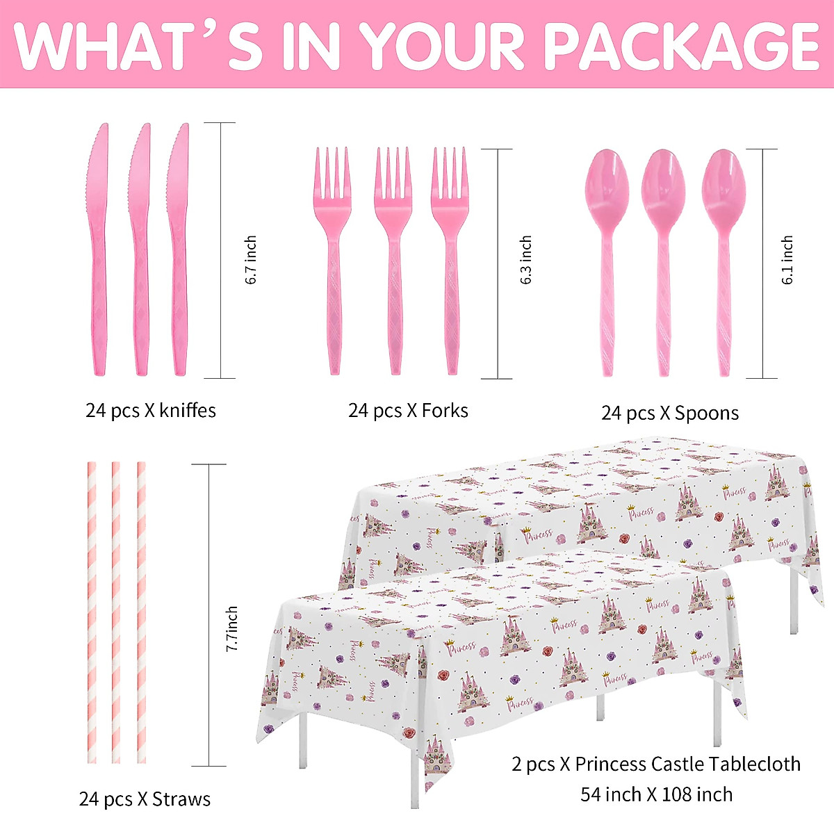 HIPVVILD Princess Birthday Decorations - Princess Birthday Party Supplies, Plate, Cup, Napkin, Balloon Arch, Backdrop, Tablecloth, Cutlery, Princess Party Decorations Tableware Supplies | Serve 24