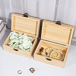 Unfinished Wood Box, Dedoot 4 Pack 5.9x2.93x2.55 Inches Small Wood Craft Box with Locking Clasp Rectangle Wood Gift Box Organizer for Jewelry Artist Tool and Brush Storage Box