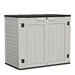 Greesum Outdoor Horizontal Resin Storage Sheds 34 Cu. Ft. Weather Resistant Resin Tool Shed, Extra Large Capacity Weather Resistant Box for Bike, Garbage Cans, Lawnmowe, with Divider, Grey