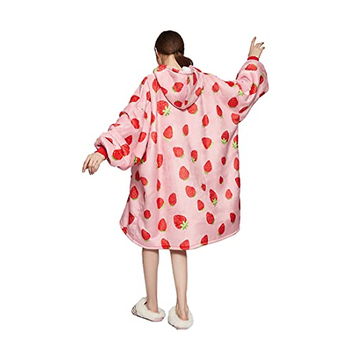 Hysunland Strawberry Wearable Blankets for Women Oversized Hoodie Sweatshirt with Kangaroo Pocket