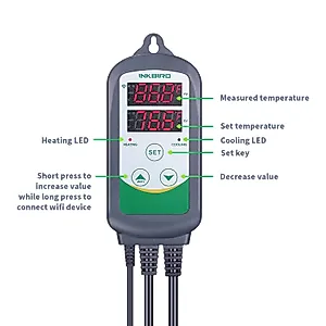 Inkbird WiFi ITC-308 Digital Temperature Controller Thermostat Remote Monitoring Controlling Home Brewing Fermentation Breeding Incubation Greenhouse