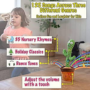 Tiny Tots Toys Dancing Cactus Mimicking Toy for Baby - Talking Cactus That Mimics and Sings - 125 Songs 35 Nursery Rhymes for Toddlers and Up | Repeats, Mimics and Wiggles with Dazzling LED Lights