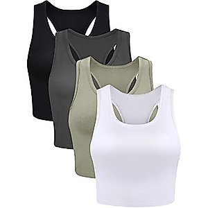 4 Pieces Basic Workout Crop Tank Tops Sleeveless Racerback Sport Tank Top for Women Yoga Running (Black, Charcoal Gray, Olive Green, Medium)