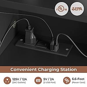 HAUOMS 63" W Vanity Desk with Mirror & Power Outlet, Makeup Vanity with 5 Drawers, 3 Storage Shelves, 1 Cabinet, Black Vanity with Lighted Mirror, Dressing Table for Bedroom,Black