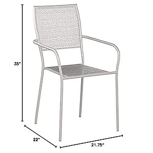 Flash Furniture Commercial Grade Light Gray Indoor-Outdoor Steel Patio Arm Chair with Square Back