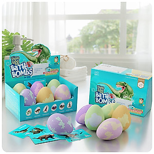 Dino Easter Egg Bath Bombs for Kids - Kid Baths Bomb with Surprise Inside - Easter Basket Stuffers - Dinosaur Toys Gift for Boys and Girls Ages 6 7 8 Years Old Gifts - Fun Educational Toy Fizzy