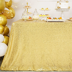 Trlyc 55"X55" Seamless Gold Sequin Tablecloth Sparkly Shimmer Decoraiton Tablecloth Overlay for Weeding Party