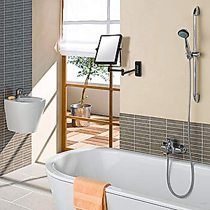 QiMH 3X Magnified Wall Mounted Mirror, Rectangular 8x6 Inch with Extendable Arm | Polished Chrome Finish Double-Sided Swivel Mirror