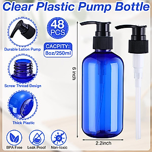 48 Pcs Pump Bottle Lotion Dispenser Refillable Shampoo Conditioner Hand Soap Dispenser Plastic Empty 8oz/250ml Clear Reusable Body Wash Container Bulk (Blue, Black)