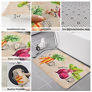 Vegetables Four Prints 2 PCS Memory Foam Kitchen Mats, Water Absorbent Kitchen Rugs, Anti-Skid Kitchen Mat and Rug for Kitchen, Floor Home, Office, Laundry, Sink Retro Kraft Paper Texture