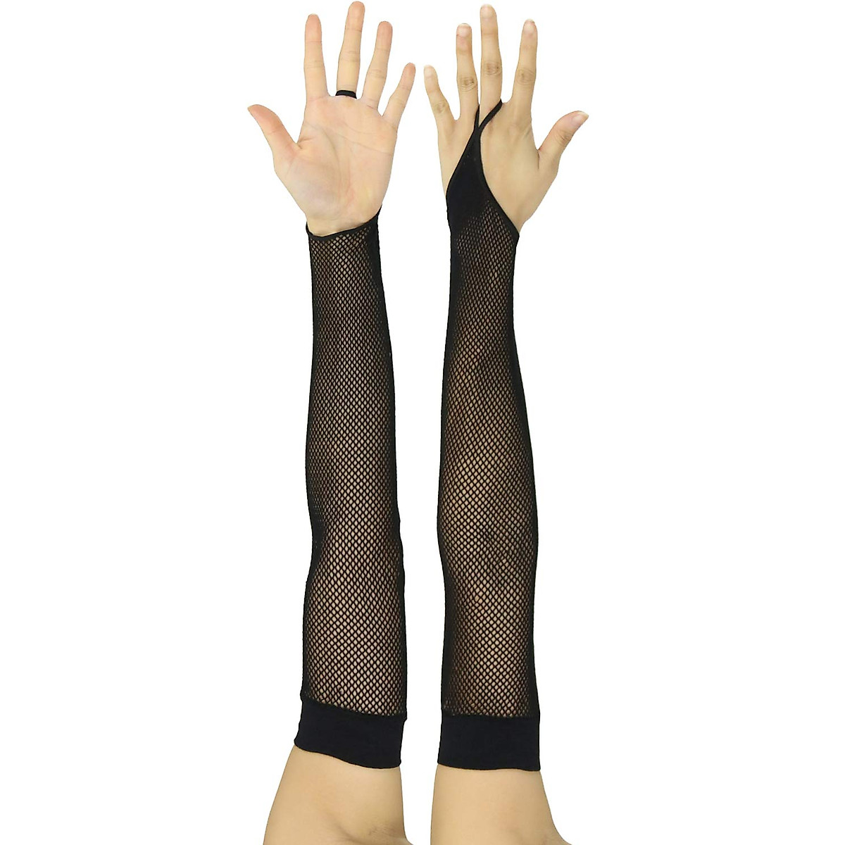 ToBeInStyle Women’s Fashion Fishnet Finger Loop Long Length Novelty Gloves - Black