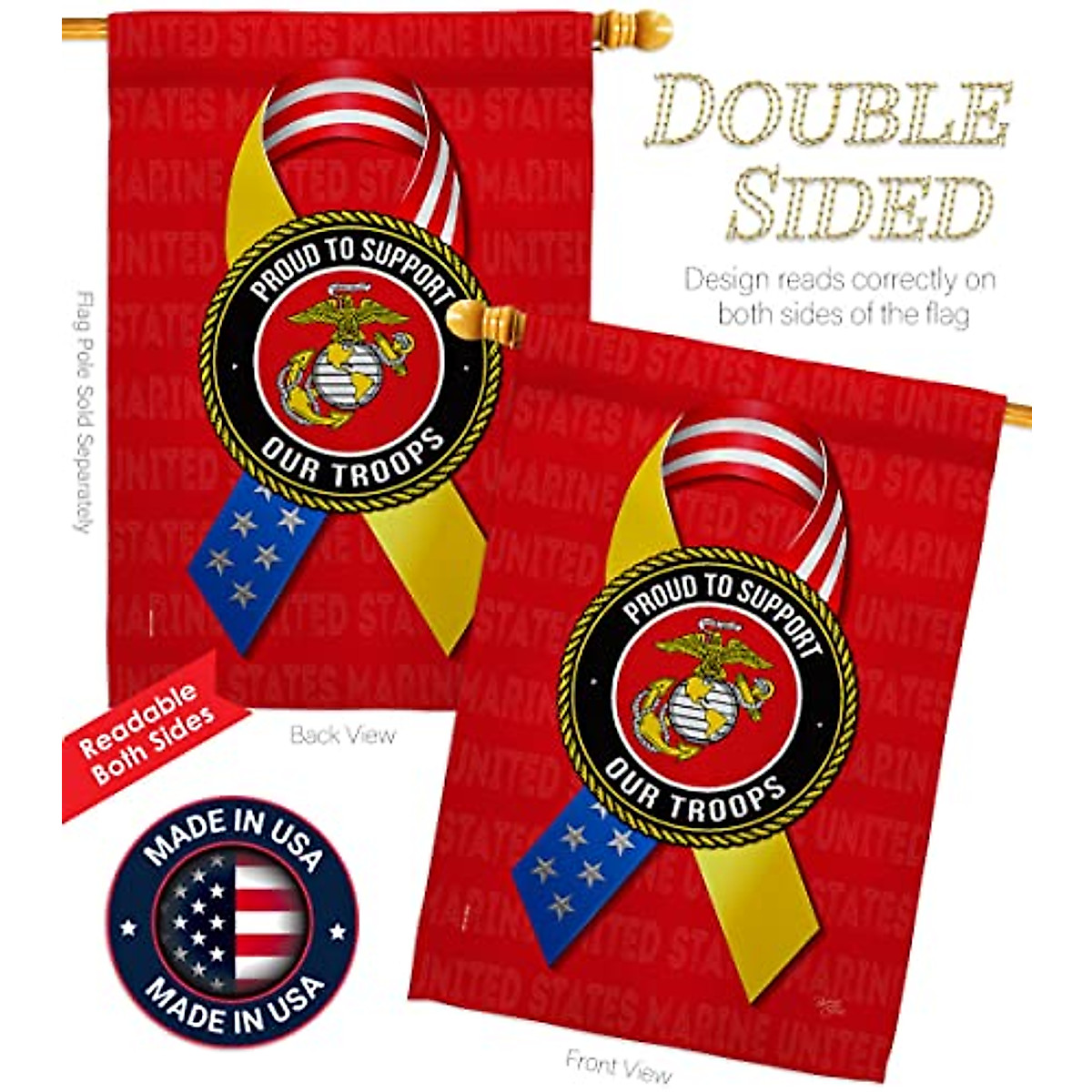 Breeze Decor Support Marine Troops Garden House Flag Set Armed Forces Corps USMC Semper Fi United State American Military Veteran Retire Official Banner Small Yard Gift Double-Sided, Made in USA