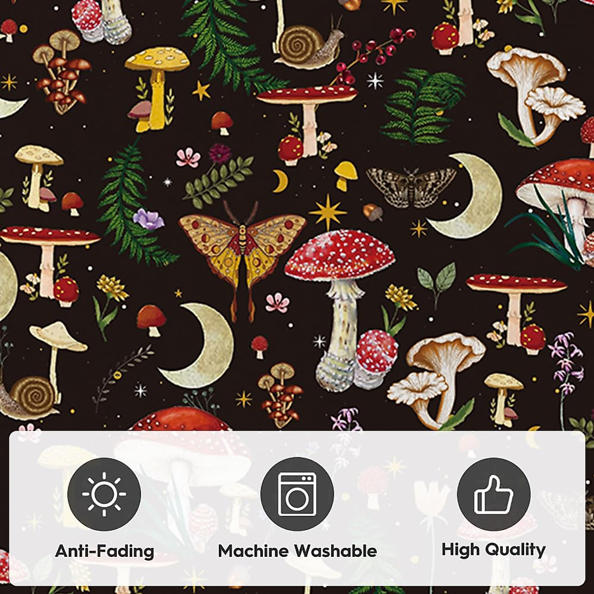 Artoid Mode Black Moth Mushroom Fall Area Rug, Autumn Thanksgiving Bath Rug Home Decor Low-Profile Non-Slip Washable Mat for Entryway Bedroom Bathroom Laundry Room Indoor 2x3 Feet