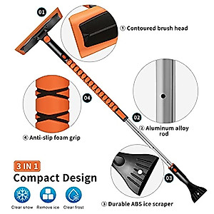 Ice Scrapers Extendable Snow Brush for Car Windshield, 35.8" Upgraded Snow Scraper Snow Ice Removal Broom with Anti-Slip Long Handle, Extra Reinforced Ice Snow Sweep Snow Cleaner for Car, Truck, SUV