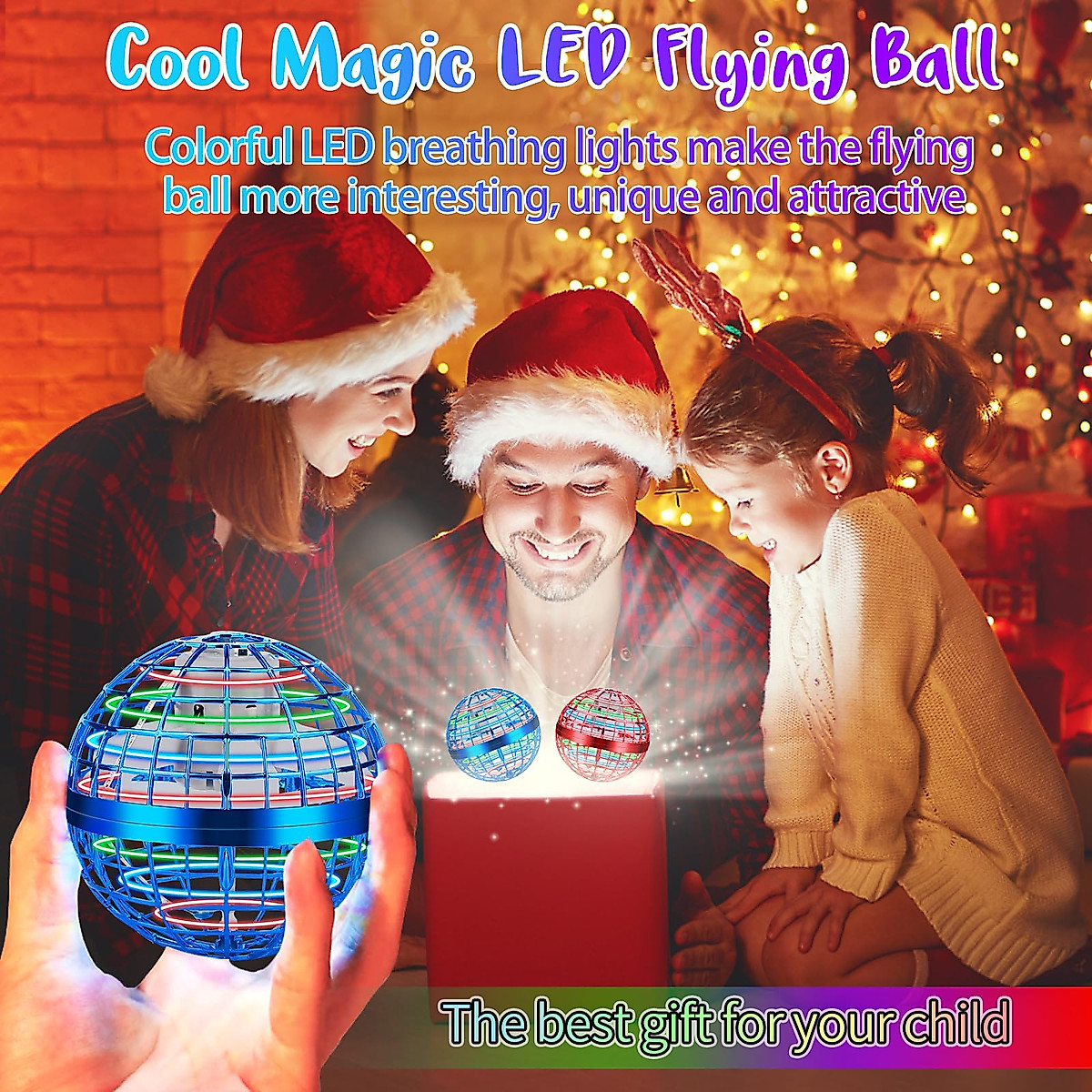 2 Pack Flying Orb Ball Toy Flying Space Orb Magic Flying Ball Toy, 360° Rotating Hover Ball Cool Toy, Flying Spinner Toys Space Boomerang Ball with LED Lights for Kids Adult Christmas Birthday Gift