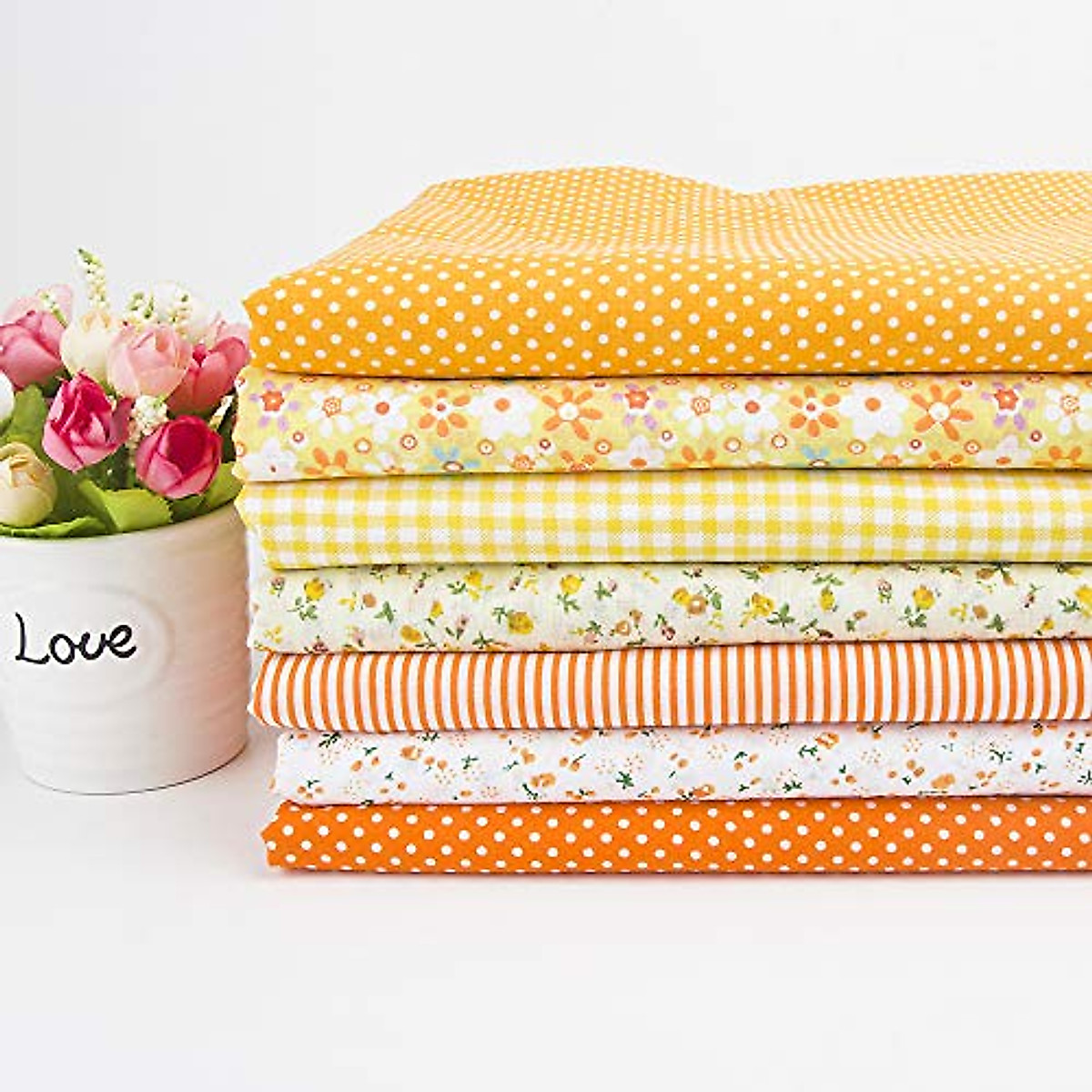 7Pcs 20" x 20" Cotton Fabric DIY Making Supplies Quilting Patchwork Fabric Fat Quarter Bundles DIY for Quilting Patchwork Cushions Cotton Fabric for Patchwork (20" x 20", Orange)