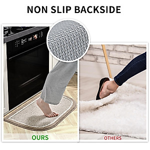 PADOOR Kitchen-Mats for Floor 100% Polypropylene Kitchen Rugs Non Slip Washable, Durable Dirt Resist Half Circle Rug TPR Backed Kitchen Floor Mat, 18"x28", Beige