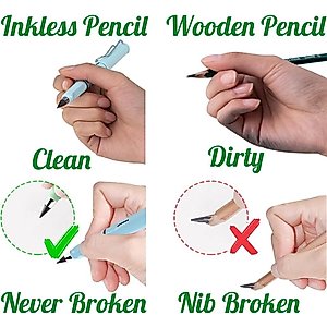FLTON 12 Pcs Portable Erasable Inkless Pencil Set(4 Pcs Everlasting Pencils with Eraser+8 Pcs Replaceable Nibs) for Writing and Art Sketch