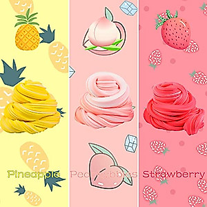 6 Pack Fruit Butter Slime,Peachybbies Watermelon Avocado Pineapple Slime Charms,Birthday Gift Slime Party Favors for Girls Boys