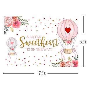 MEHOFOND Sweetheart Baby Shower Party Decorations Backdrop Up Up and Away Hot Air Balloon Pink Red Floral Gold Hearts Valentine Girl Baby Shower Photography Background Photo Banner 7x5ft
