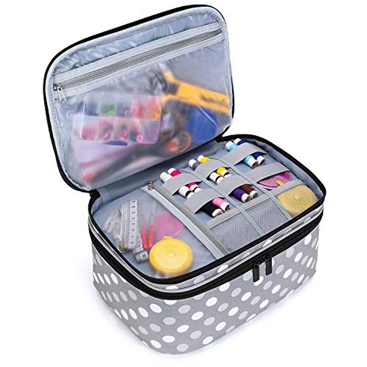 Luxja Double-Layer Sewing Accessories Organizer, Sewing Supplies Organizer for Needles, Thread, Scissors, Measuring Tape and Other Sewing Tools, Large/Polka Dots