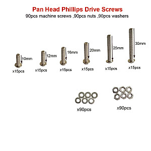 M4-0.7 x 10mm,12mm,16mm,20mm,25mm,30mm Pan Head Phillips Machine Screws,18-8 Stainless Steel Bolts Nuts Washers Screws Assortment Set (M4 Pan Head Phillips Screws)