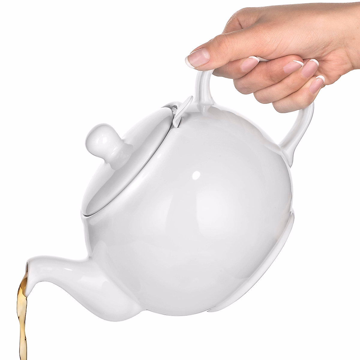 SAKI Large Porcelain Teapot, 48 Ounce Tea Pot with Infuser, Loose Leaf and Blooming Tea Pot - White