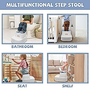 TinaJOJO 2 Step Stool for Kids, Toddler Step Stool for Toilet Potty Training, Double up Step Stool for Bathroom, Anti-Slip Sturdy Kitchen Helper Stool (Blue)