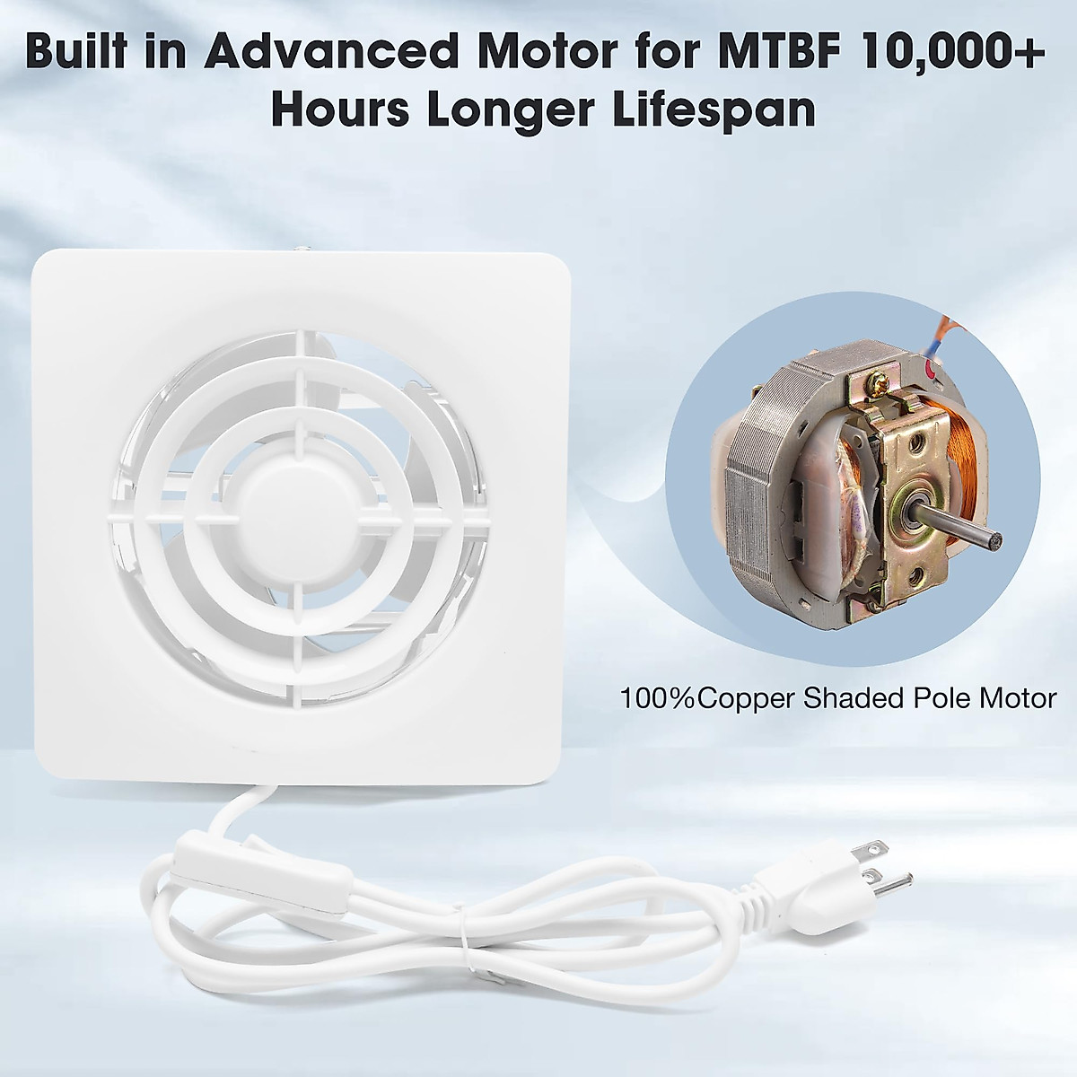 Fanspex 6-in Window Exhaust Fan for Bathroom, 17W Wall Mount Small Ventilation Fan for Kitchen Garage, 40dB Low Noise, 90CFM Air-flow, 5 ft Long Cord