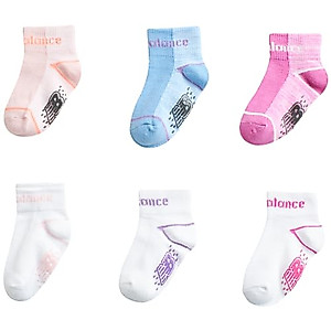 New Balance Baby Girls' Socks - 6 Pack Cushion Quarter Cut Socks Socks (Infant/Toddler), Size 12-24 Months, Pink/Blue/White