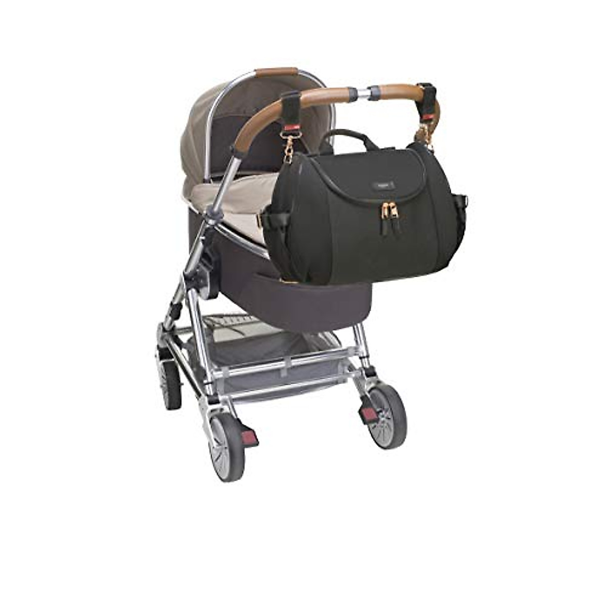 Poppy Luxe Black Scuba Shoulder and Stroller Bag with Rose Gold Hardware by Storksak | Universal Fit, Large Storage Capacity, Water Resistant Converting Diaper Backpack with Integrated Accessories