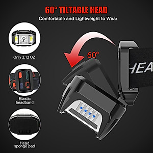 Headlamp Rechargeable,JNDFOFC 1200 Lumen Super Bright Motion Sensor LED Head Lamp flashlight, 2 PACK Waterproof Headlight with White Red Light,14 Modes Head Lights for Outdoor Camping Fishing Running