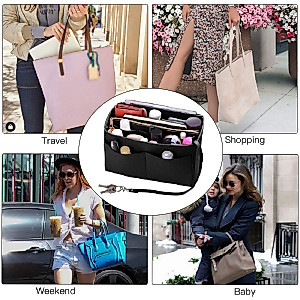 ZTUJO Purse Organizer Insert, Felt Bag Organizer with Metal Zipper, Handbag & Tote Shaper, For Speedy Neverfull Tote, 7 Sizes(Slender Medium, Black)