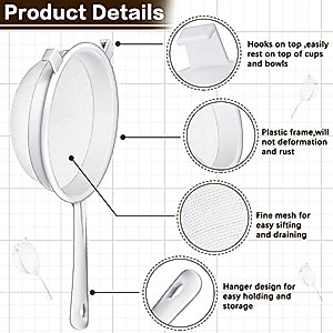 3 Pcs Plastic Nylon Mesh Strainer Colander with Handle Double Ear Fine Food Mesh Strainer Flour Sifter for Baking Kitchen Strainer Kefir Tea Juice Pasta Strainer (3 Inch, 5 Inch, 7 Inch)