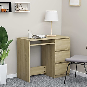 ZQQLVOO Home Office Desk Study Writing Computer Desk with Pull Out Keyboard Tray/3 Drawers, Modern Simple Style PC Desk Laptop Study Table Workstation,Sonoma Oak 35.4"x17.7"x29.9" Chipboard