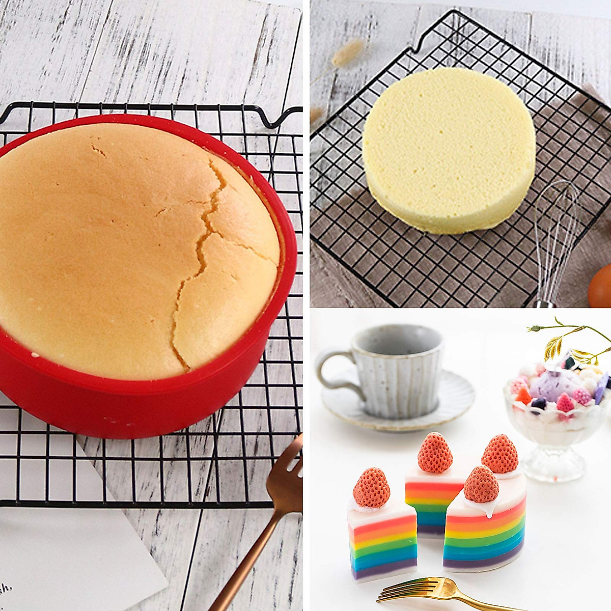 DaKuan Set of 6, Silicone Cake Mold Baking Pans, 4 inch Cake Pans for Baking, Muffin, Cupcake, Layer Cake, Cheese Cake, Chocolate and Rainbow Cake - Red