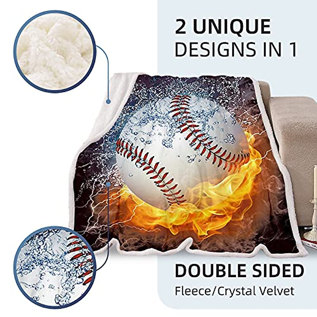 A Nice Night Baseball Print Sherpa Fleece Blanket Twin Size Plush Throw Blanket Fuzzy Soft Blanket Microfiber (Baseball, Twin(60x80 Inch))