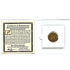 300 IT Roman Centenionalis Constantius II Gladiator Coin Mini Album,Story Card & Certificate 18mm Very Good