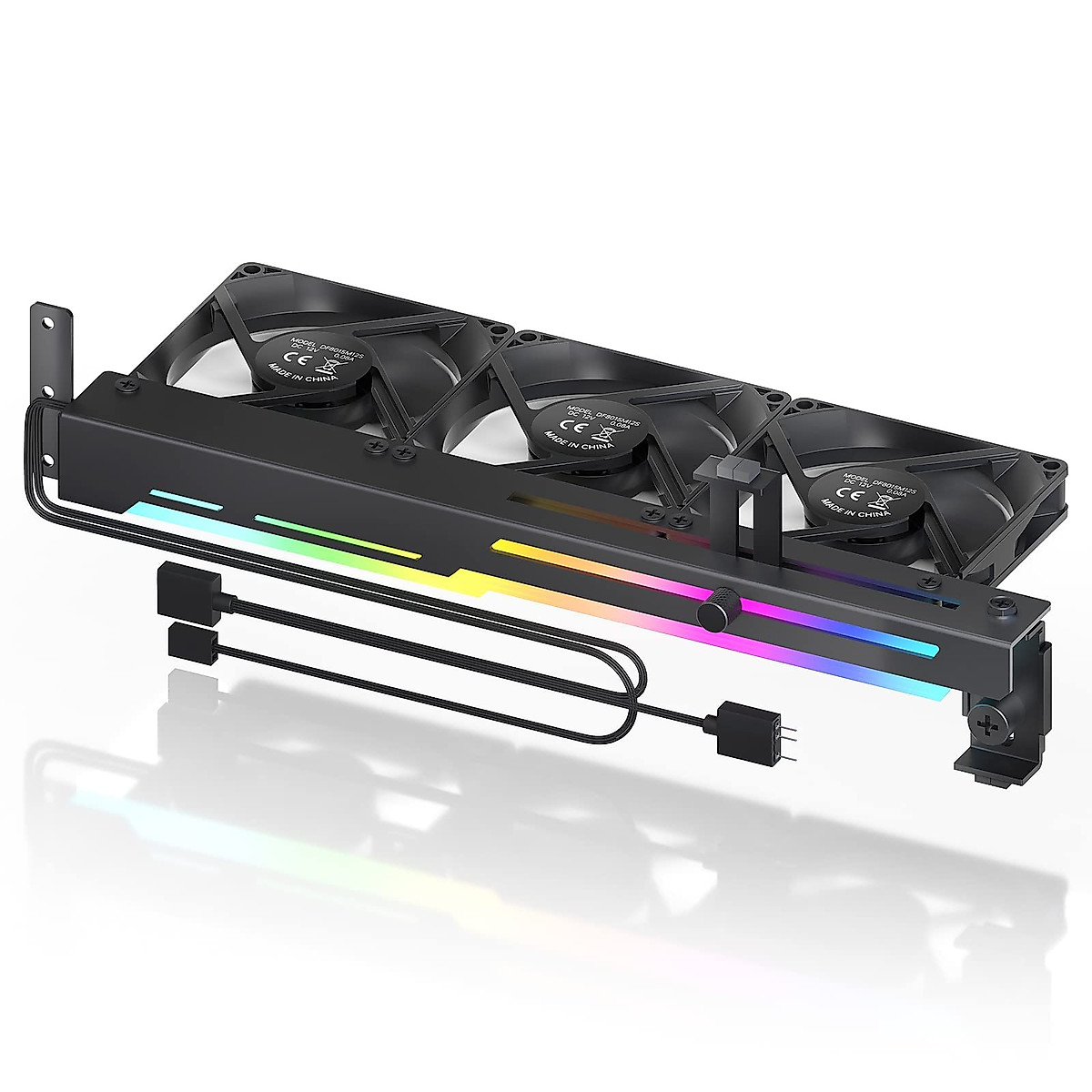 AsiaHorse Graphics Card Cooler with ARGB 5V 3Pin LED and Three 80mm Fans, RGB LED Graphics Card Holder, GPU Cooler Easy Installation-Black