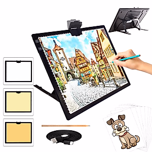 A3 Light Pad, TOHETO Wireless Battery Powered Light Box 3 Colors Stepless Dimmable and 6 Levels of Brightness Light Board for Tracing, Rechargeable LED Copy Board for Diamond Painting, Sketching