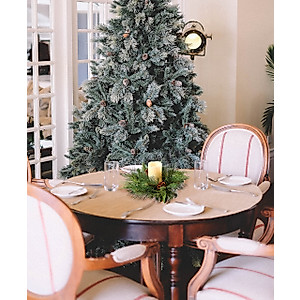 12 Inch Artificial Juniper and Cedar Christmas Candle Ring with Bay Leaves and Pine Cones for Pillar Candles