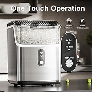 Nugget Ice Makers Countertop, Pebble Ice Machine with Chewable Pellet Ice, 34Lbs/24H, Self-Cleaning, Sonic Ice, One-Click Operation, for Kitchen,Office Stainless Steel Silver