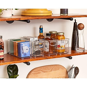 iDesign 4-Piece Recycled Plastic Small Stackable Kitchen Organizer Bin with Integrated Handles for Kitchen, Fridge, Freezer, Pantry & Cabinet Organization, The Linus Collection - 10" x 4" x 5", Clear