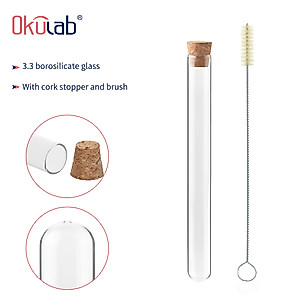 Okulab Clear Glass Test Tubes 50PCS, 16x150mm (20ml) Glass Test Tube with Cap and Brush for Scientific Plants, TTGS02A50