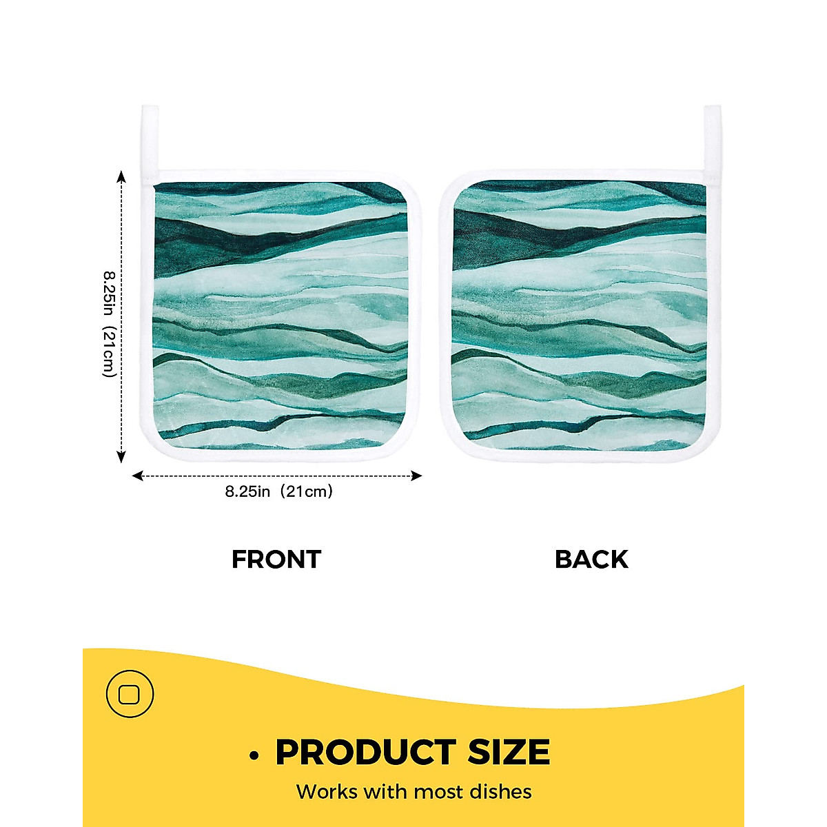 Teal Ombre Pot Holders for Kitchen Heat Insulation, Watercolor Modern Turquoise Abstract Art Aesthetics Potholders Hot Pads with Hanging Loop, Washable Oven Pot Holder Trivet for Cooking Baking 3 Pack