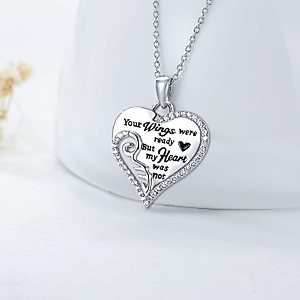 YAFEINI Memorial Necklace Sterling Silver Angel Wings Heart Necklace Memorial Jewelry Sympathy Gifts for Women