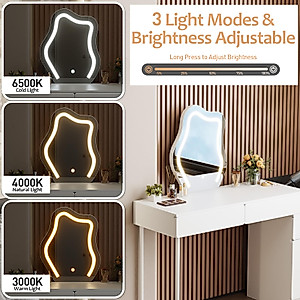 advwin Makeup Vanity Desk with Mirror and Lights, Modern White Vanity Set for Bedroom, Dressing Table with Drawers & Storage, Flexible Length Adjustment, 3 Lighting Modes & Brightness Adjustable