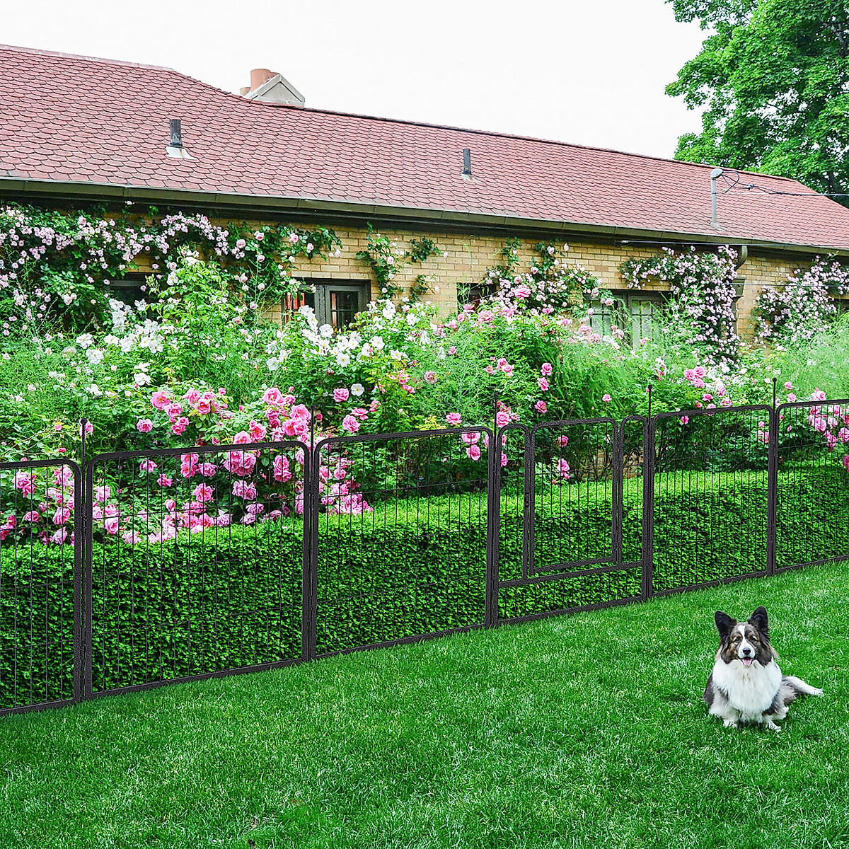 TMEE Garden Fence 16 Panels 36ft×32in Decorative Garden Metal Fence with 2 Gates Outdoor Landscape Animal Barrier Dog Pet Fencing for Yard Patio, Black